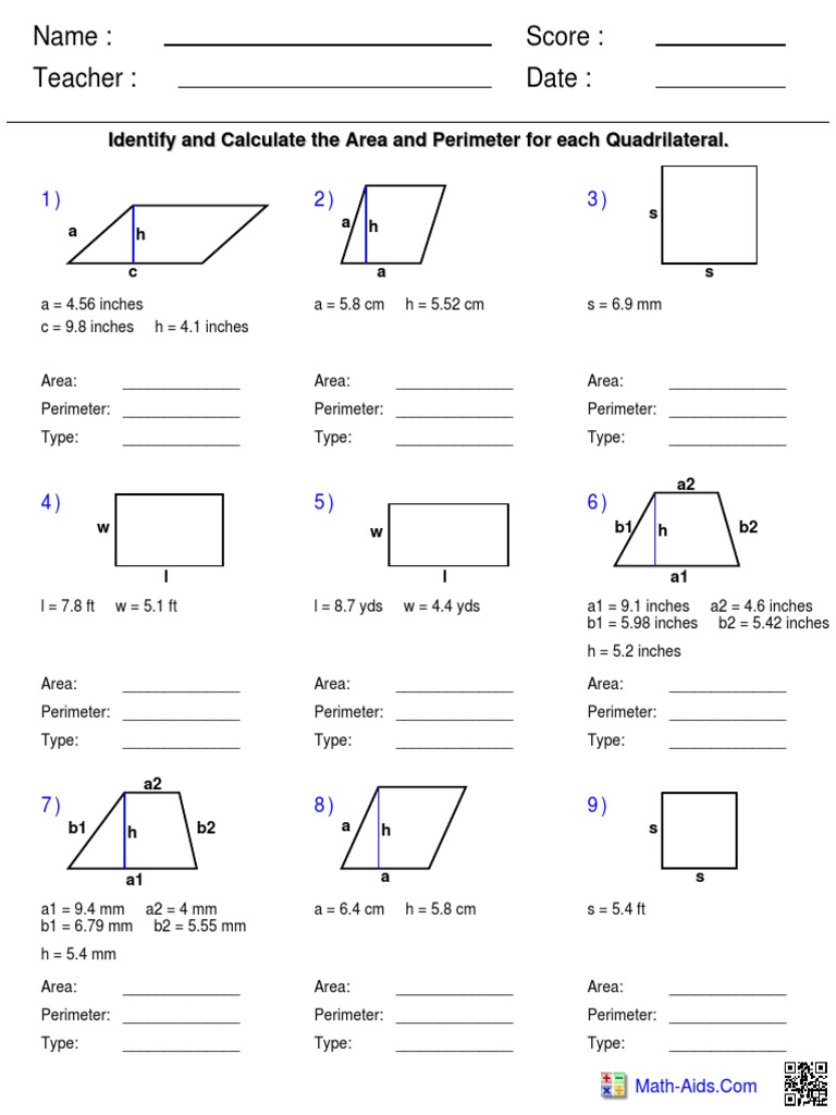 Area and Perimeter of Quadrilaterals | PDF | Area | Geometric Shapes