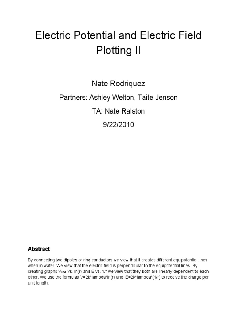 Electric Potential and Electric Field Plotting II | PDF | Electric ...