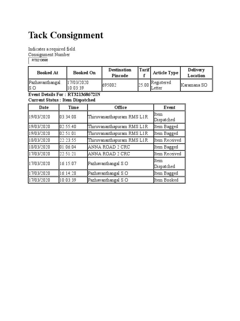 Tack Consignment: Booked at Booked On Destination Pincode Tarif F ...