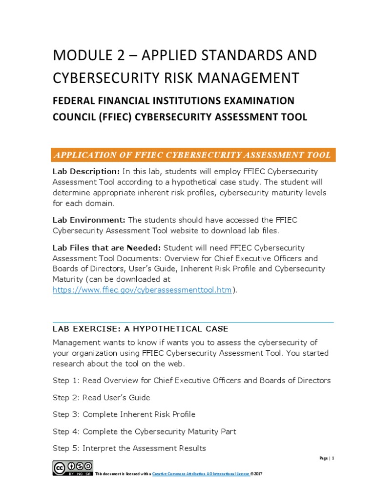 Module2 Lab Application of FFIEC Cybersecurity Assessment Tool | PDF ...