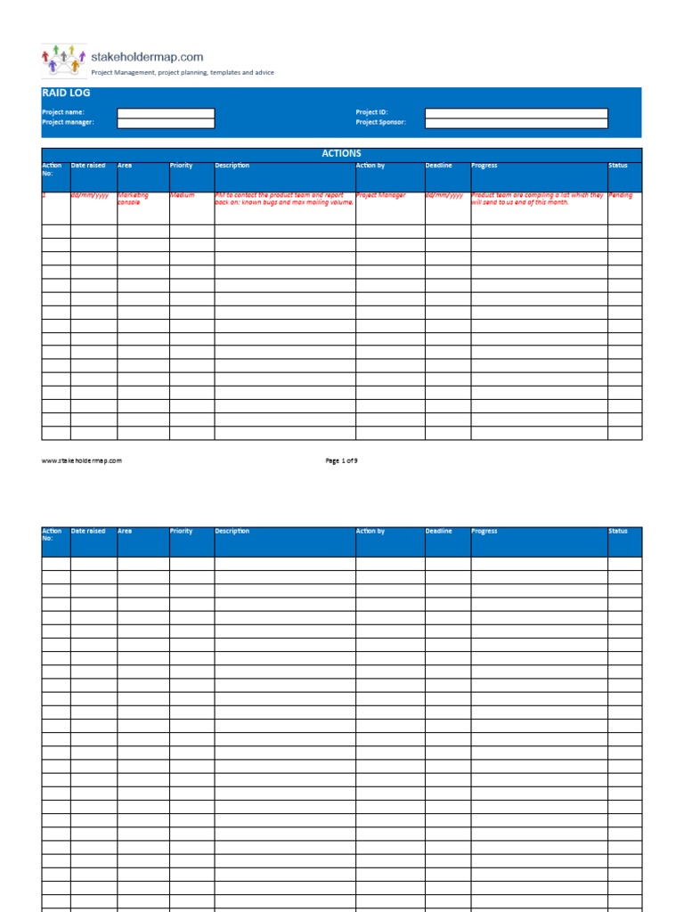 RAID Template Excel | PDF | Business | Computing