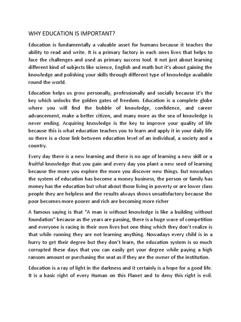 Why Education Is Important | PDF | Wellness
