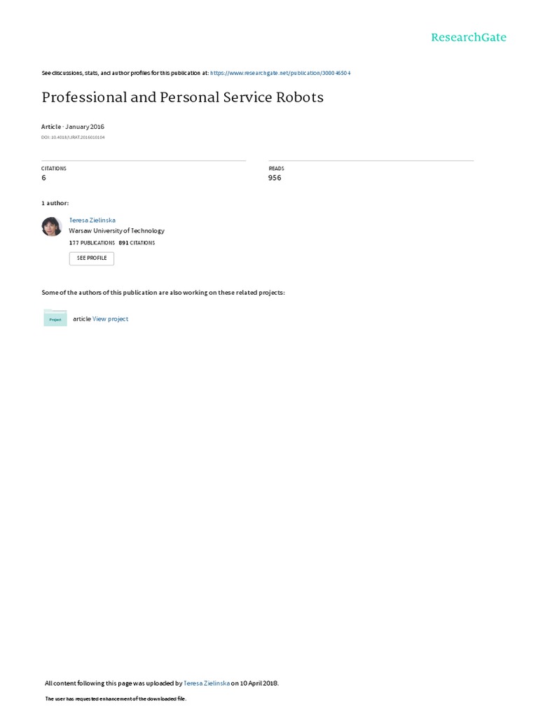 Professional and Personal Service Robots: January 2016 | PDF | Robot ...