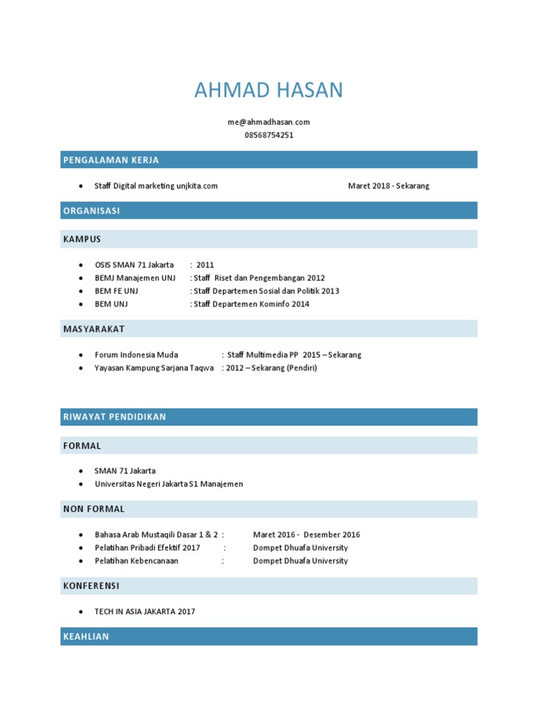 Contoh CV Mahasiswa | PDF