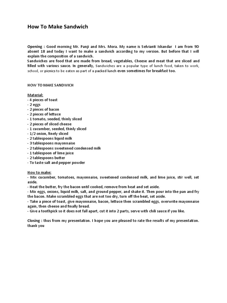 How To Make Sandwich | PDF