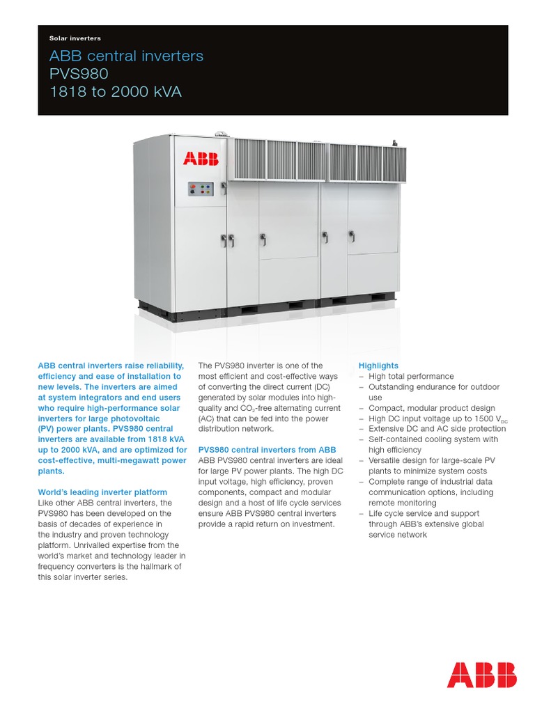 Datasheet PVS980 Central Inverters | PDF | Power Inverter | Photovoltaics
