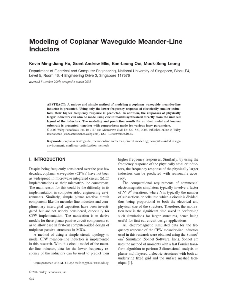 Modeling of Coplanar Waveguide Meander-LineInductors | PDF | Inductance | Electrical Network