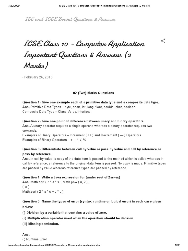 ICSE Class 10 - Computer Application Important Questions & Answers (2 ...