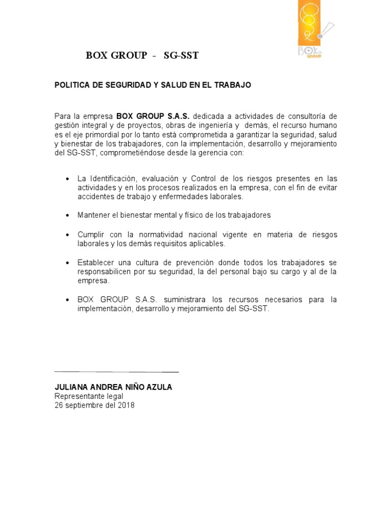 SG-SST Box Group | PDF | Regulación | Seguridad