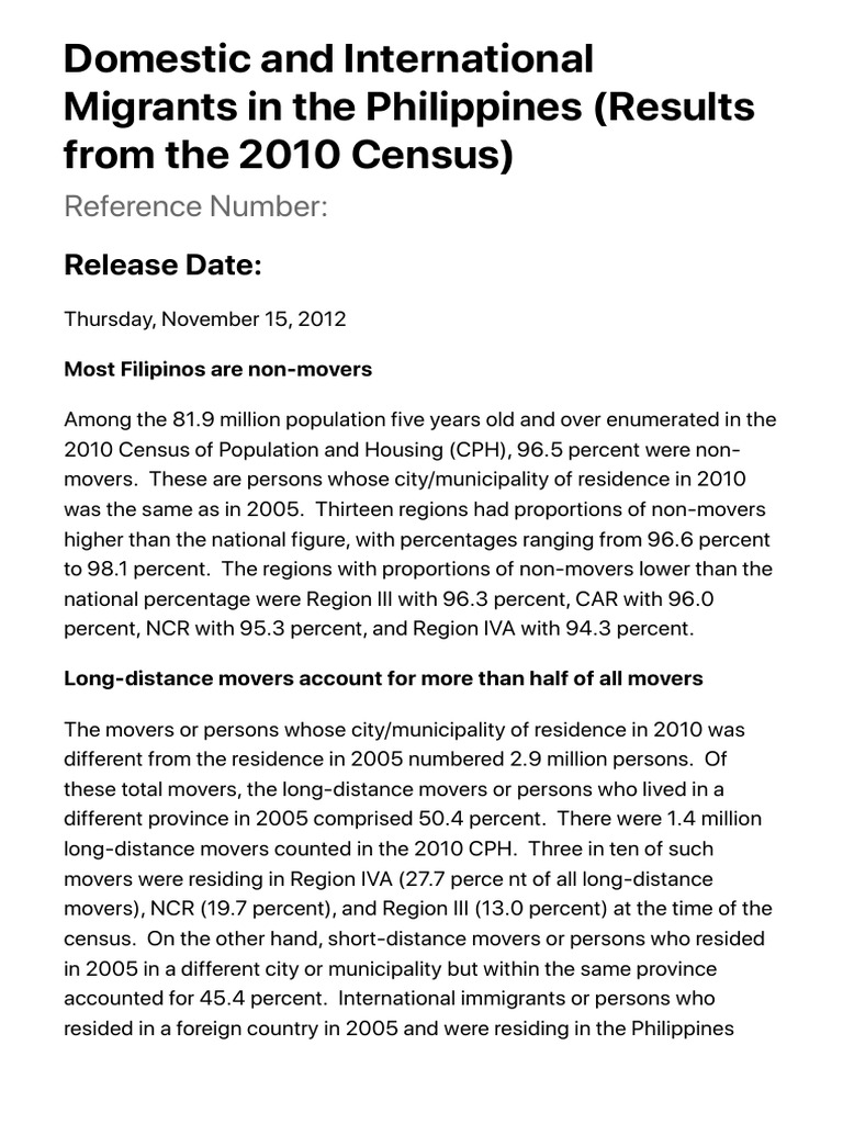 Domestic and International Migrants in The Philippines (Results From ...