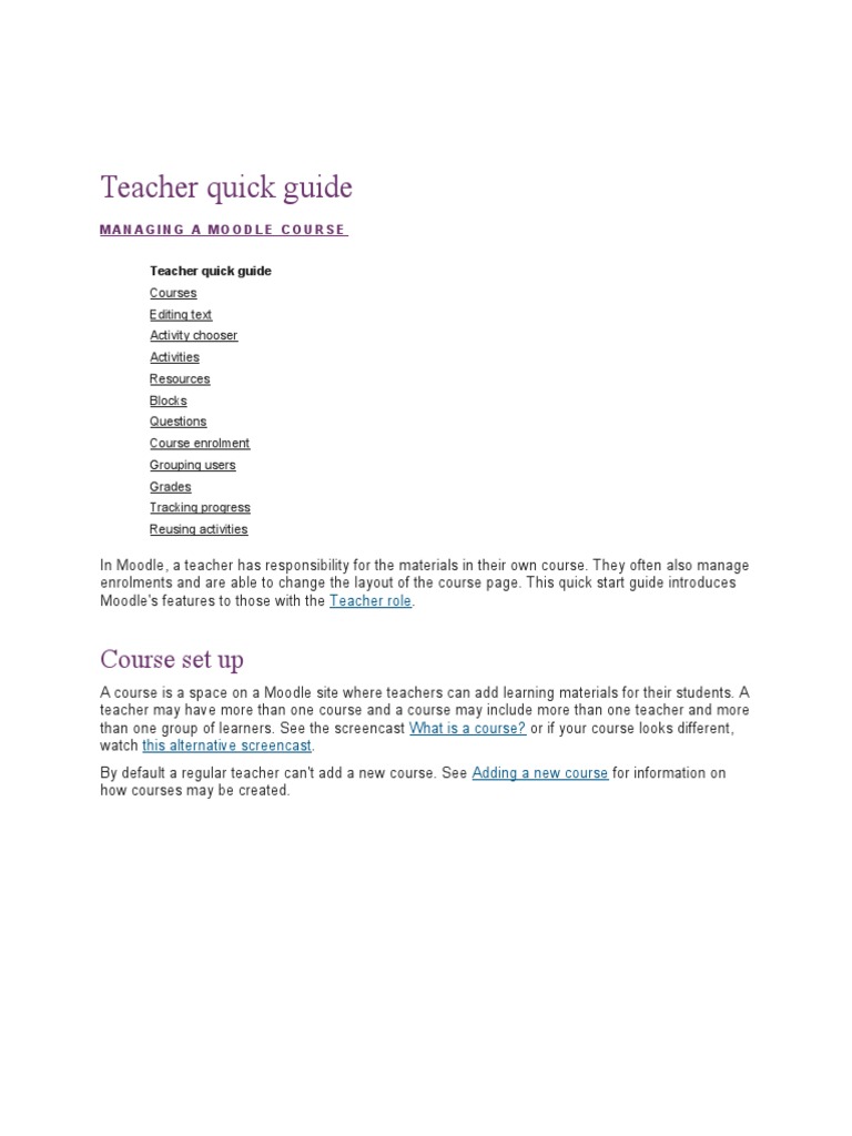 Teacher Quick Guide | PDF | Moodle | Learning