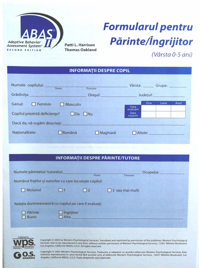 ABAS Form. Părinte 0-5 Ani | PDF