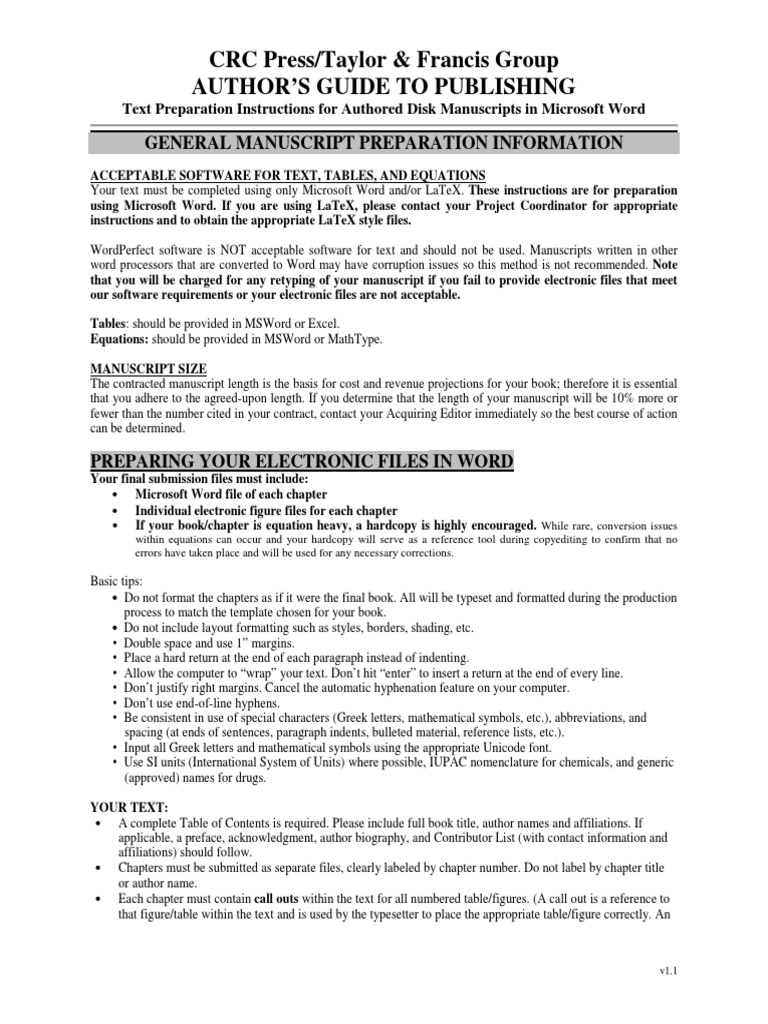 CRC Press/Taylor & Francis Group Author'S Guide To Publishing | PDF ...