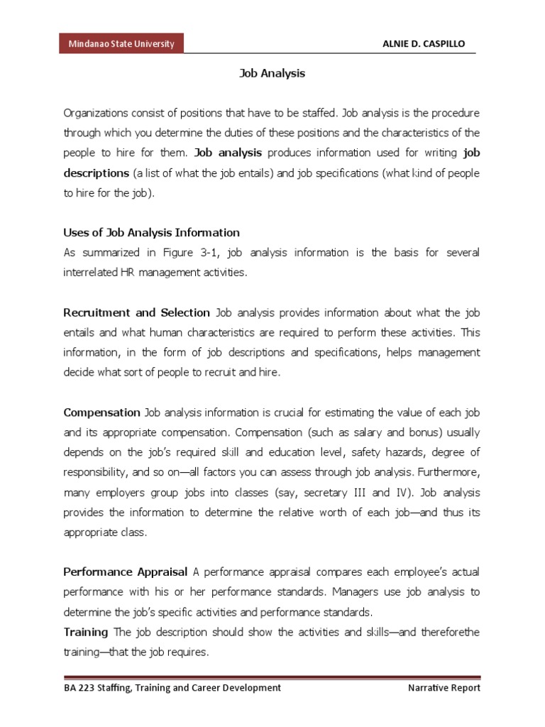 Narrative Report - Job Analysis | PDF | Organizational Behavior ...