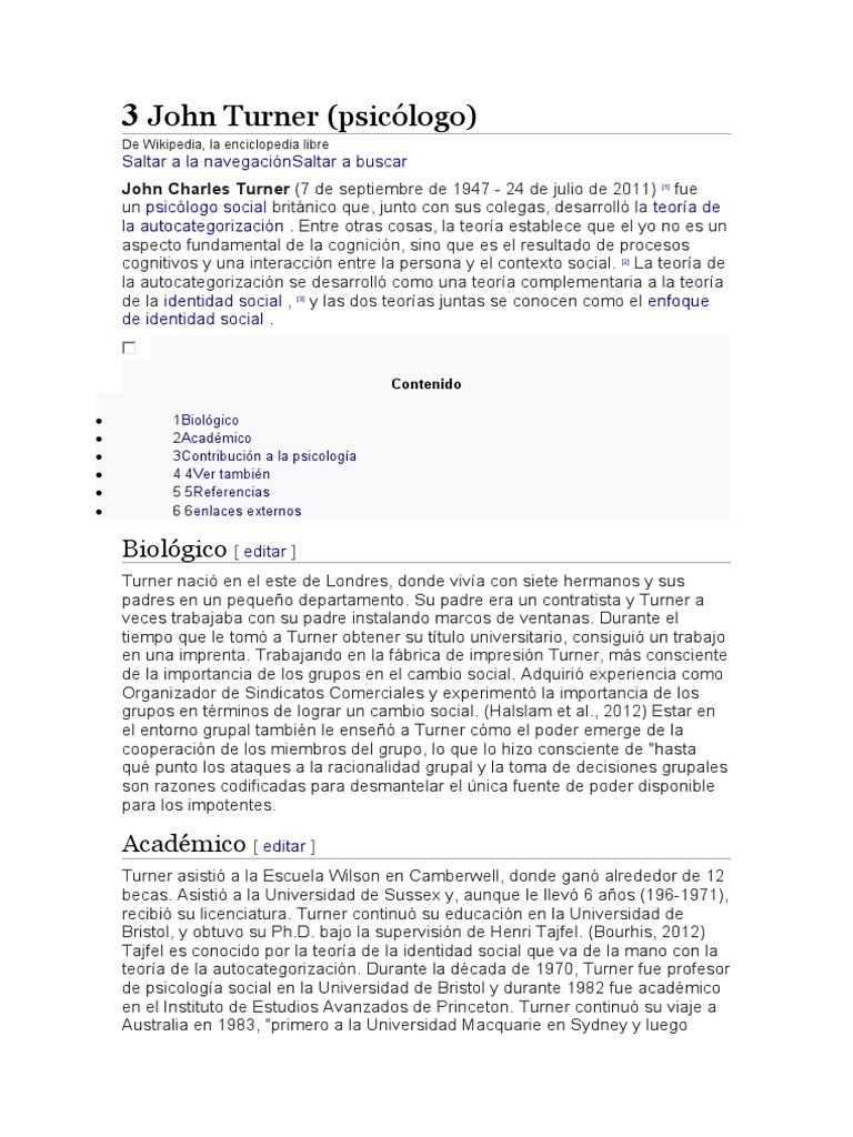 John Turner y la Teoría de la Identidad Social | PDF | Comportamiento ...