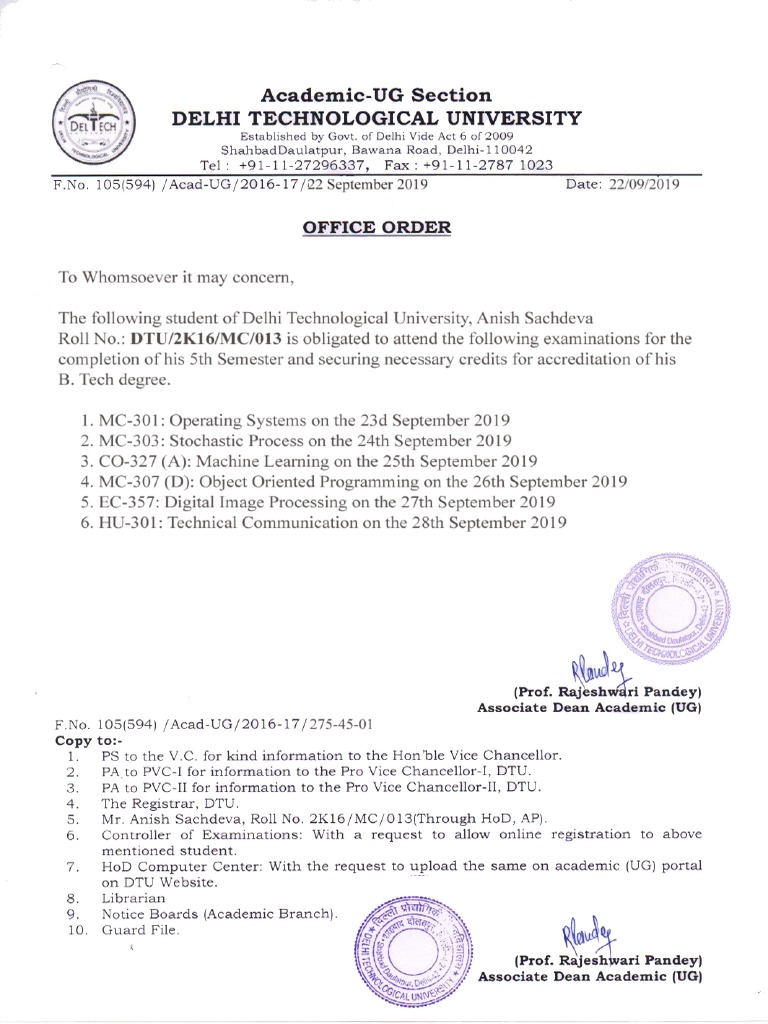 DTU Examination Letter | PDF