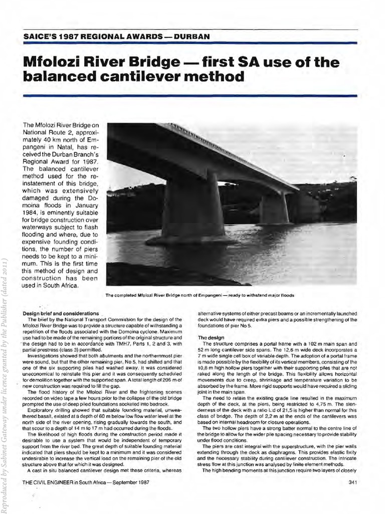 Mfolozi River Bridge 1987 | PDF | Deep Foundation | Concrete