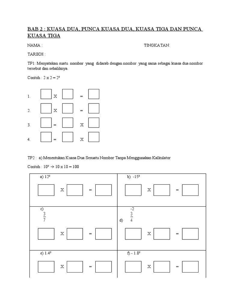 Latihan Kuasa Dua Dan Kuasa Dua Sempurna | PDF