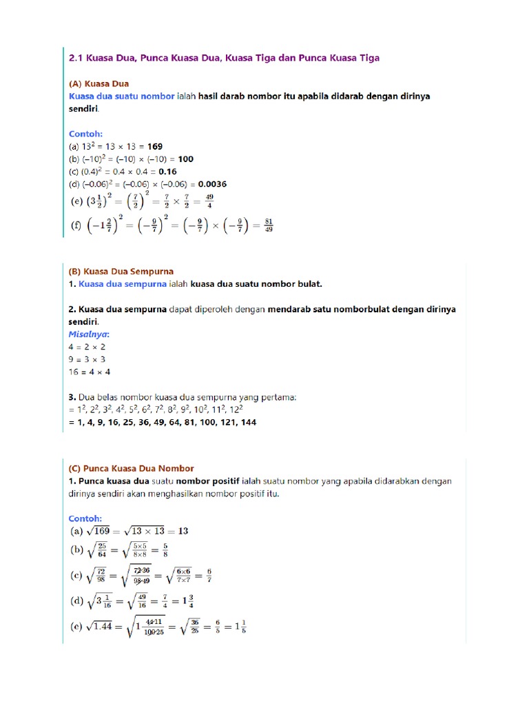 Nota Kuasa Dua & Punca Kuasa Dua | PDF