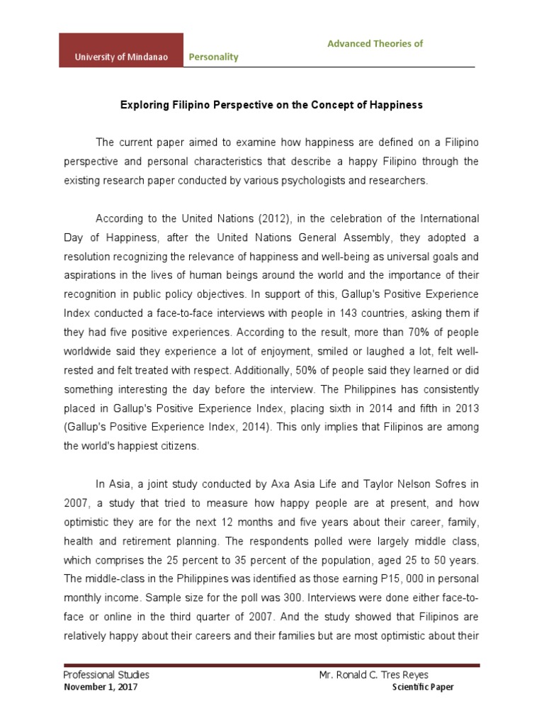Scientific Paper. Ronald Tres Reyes | PDF | Happiness | Affect (Psychology)