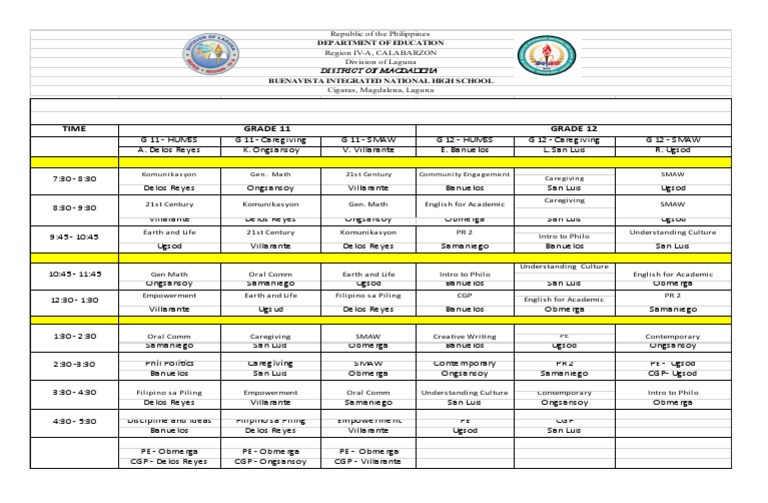 Time Grade 11 Grade 12: Department of Education | PDF