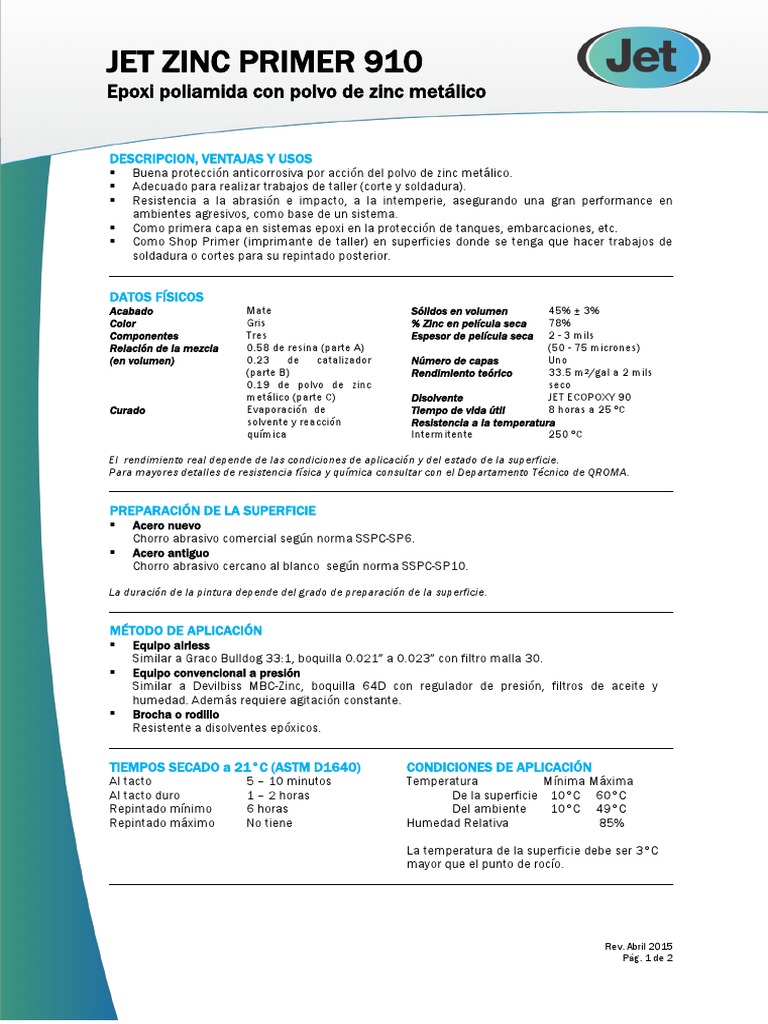 2555 Jet Zinc Primer 910 PDF | PDF | Pintar | Zinc