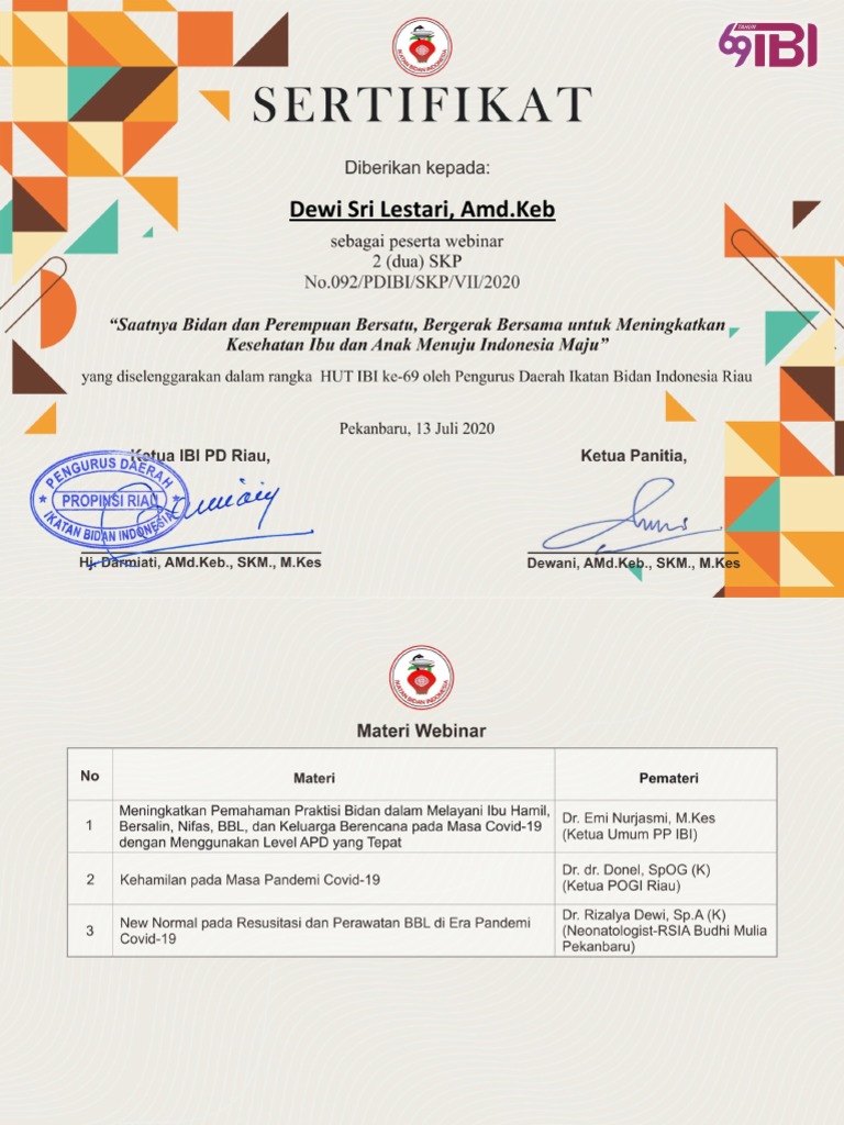 Sertifikat - Dewi Sri Lestari, Amd - Keb | PDF