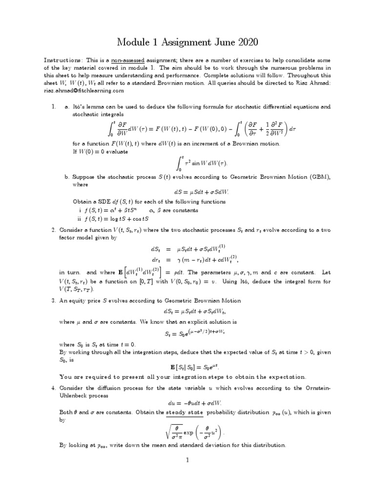 CQF Module 1 Assignment - June 2021 | PDF | Statistical Theory | Teaching Mathematics