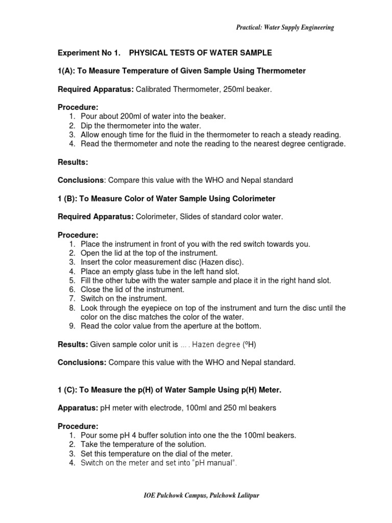 Water Supply Engineering Practical Guide | PDF | Ph | Titration