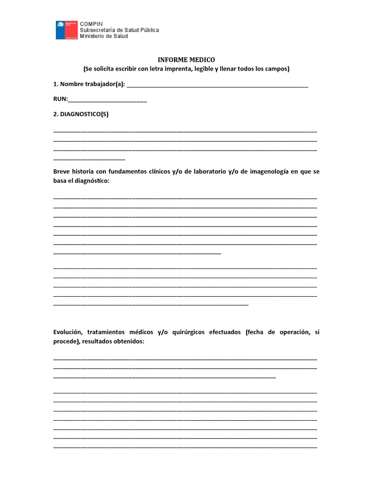 INFORME MEDICO PROTOCOLIZADO COMPIN | Diagnostico medico | Enfermedades ...