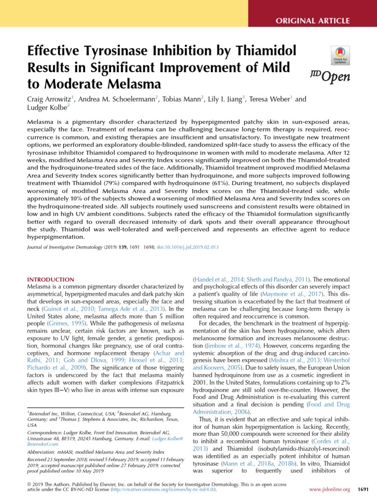 Effective Tyrosinase Inhibition by ThiamidolResults in Significant ...