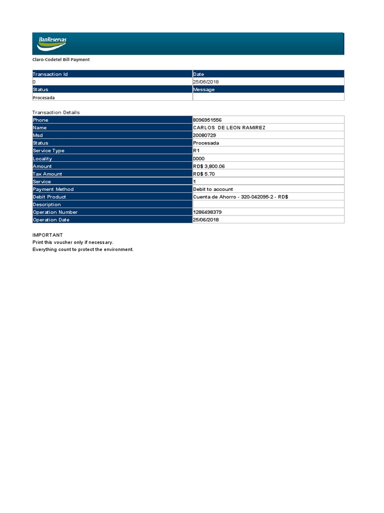 Claro-Codetel Bill Receipt | PDF