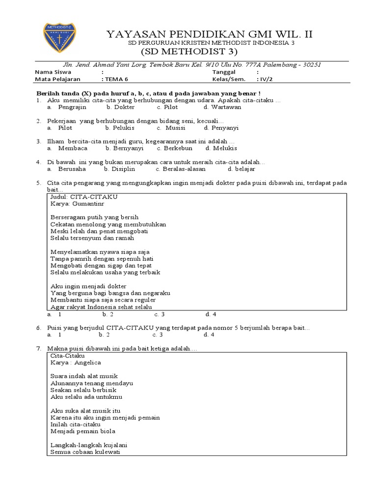 Ulangan Tema 6 | PDF | Seni & Disiplin Bahasa
