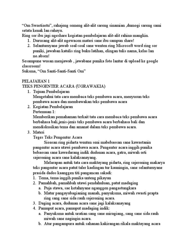 Panduan Teks Pengantar Acara Ugrawakia | PDF | Karier & Perkembangan ...