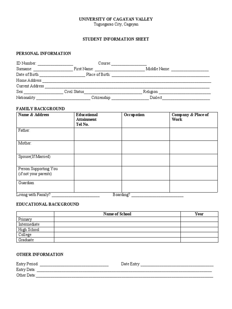 Student Information Sheet | PDF