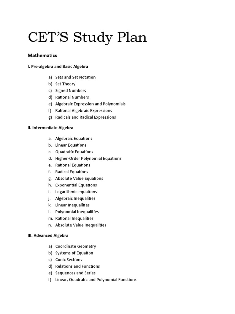 CET's Comprehensive Study Plan for Mathematics, Science, English and ...