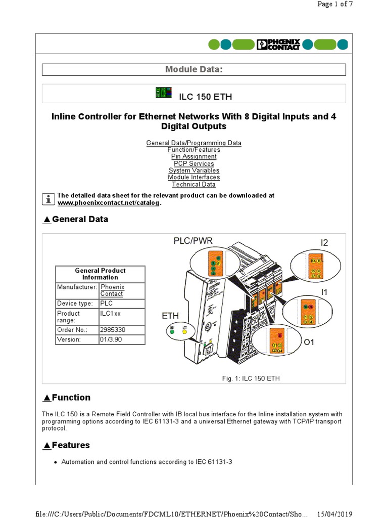 Inline Controller for Ethernet Networks With 8 Digital Inputs and 4 ...