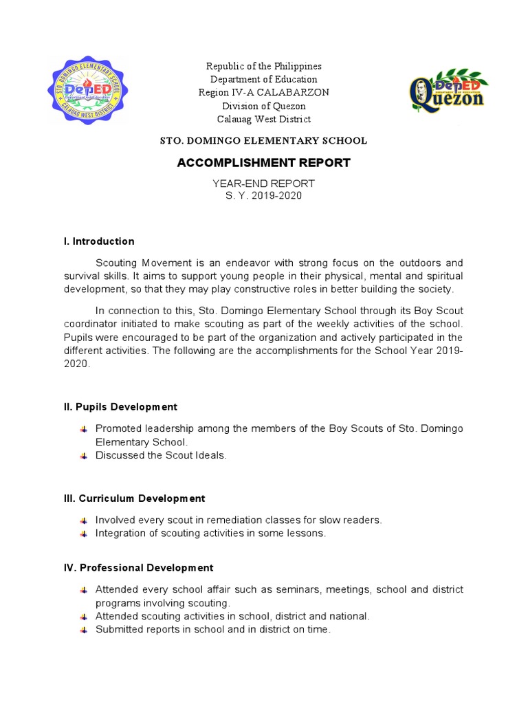 Accomplishment Report: Sto. Domingo Elementary School | PDF