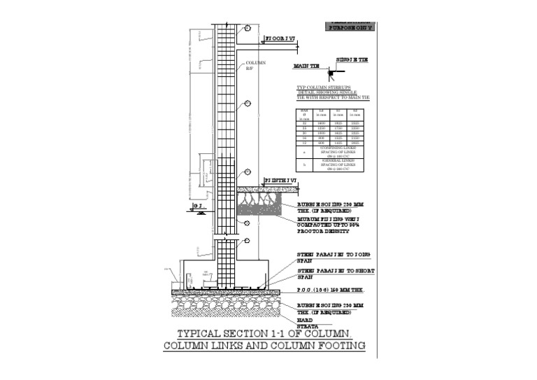 Typical Section 1 1 of Column Column Links and Column Footing | PDF