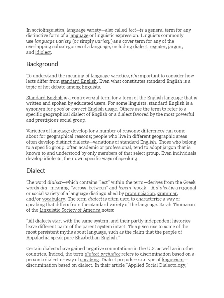 Variety of Language | PDF | Dialect | Symbols