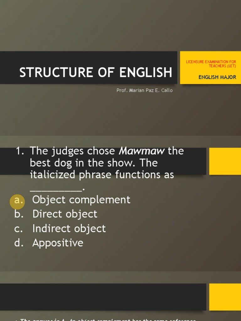 LET-English-Structure of English-Exam | PDF | Clause | Phrase
