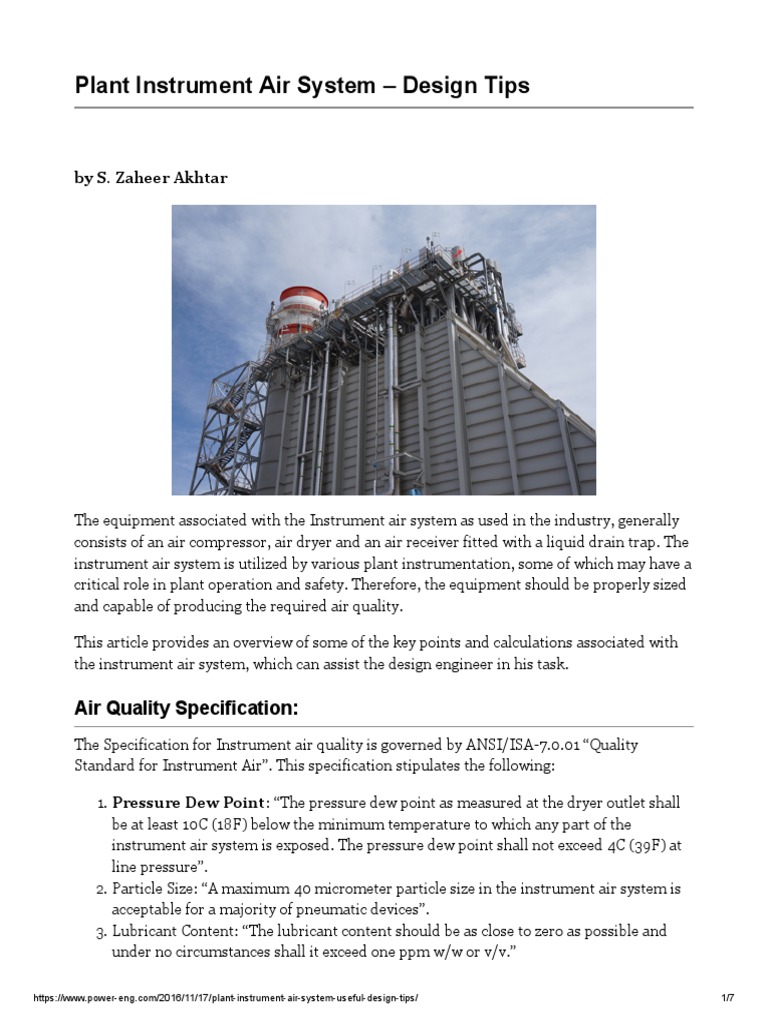 Plant Instrument Air System - Design Tips | PDF | Humidity | Atmosphere ...