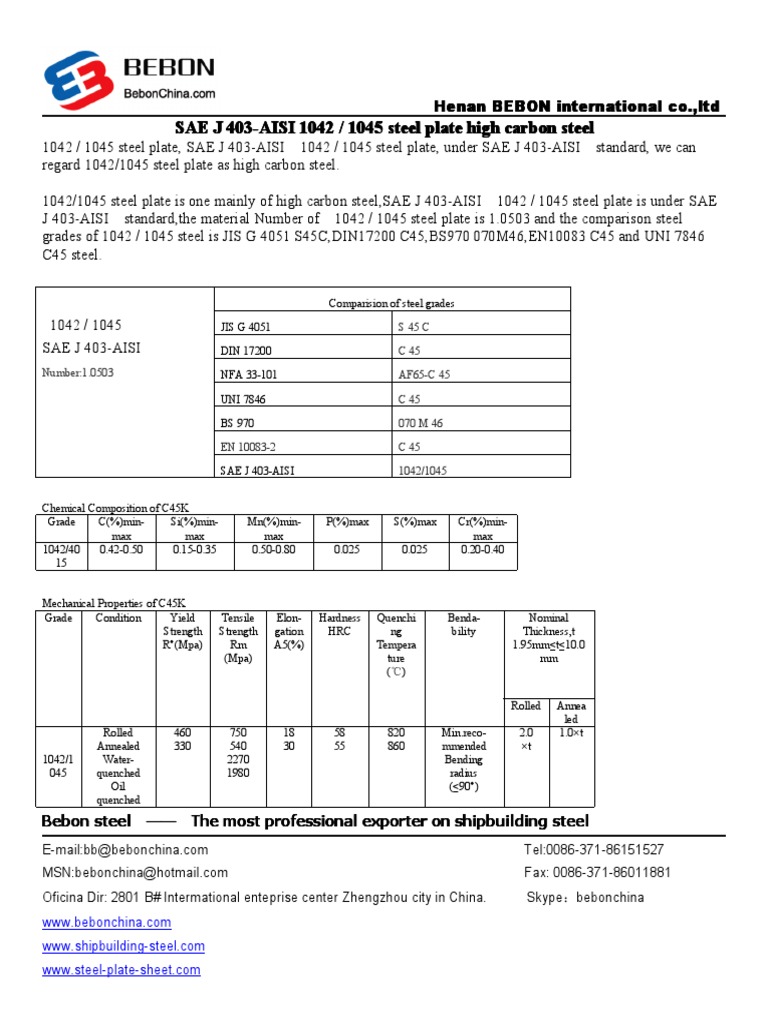 Sae J 403-Aisi 1042 1045 - Formin | PDF | Steel | Materials