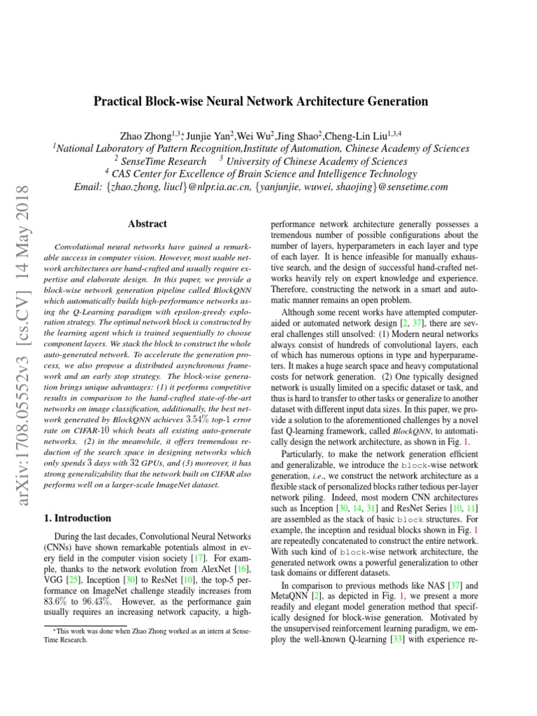 Practical Block Wise Neural Network Architecture Generation Pdf Theoretical Computer Science
