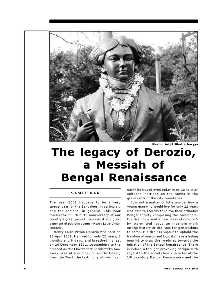 The Legacy of Derozio, A Messiah of Bengal Renaissance: Samitkar | PDF
