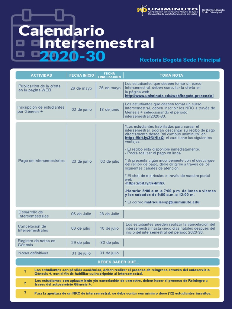 Calendario - Intersemestral - 202030 (1) - Compressed | PDF