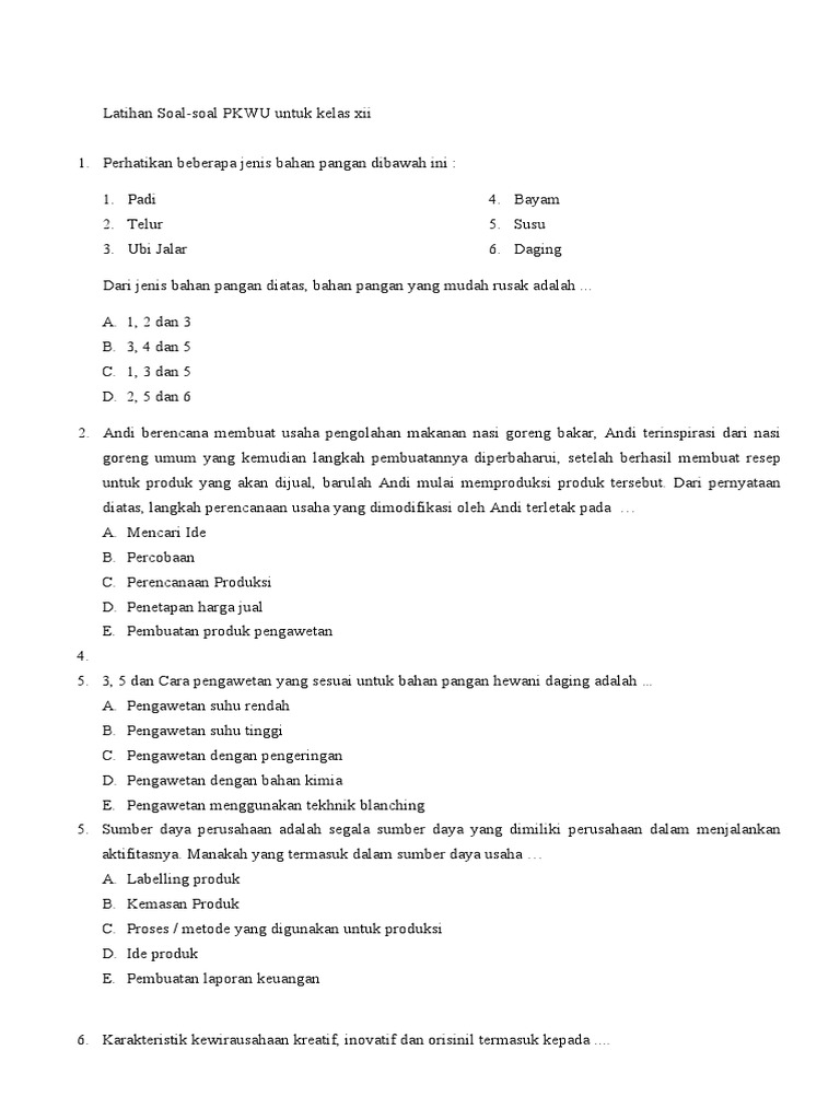 Latihan Soal-Soal PKWU | PDF