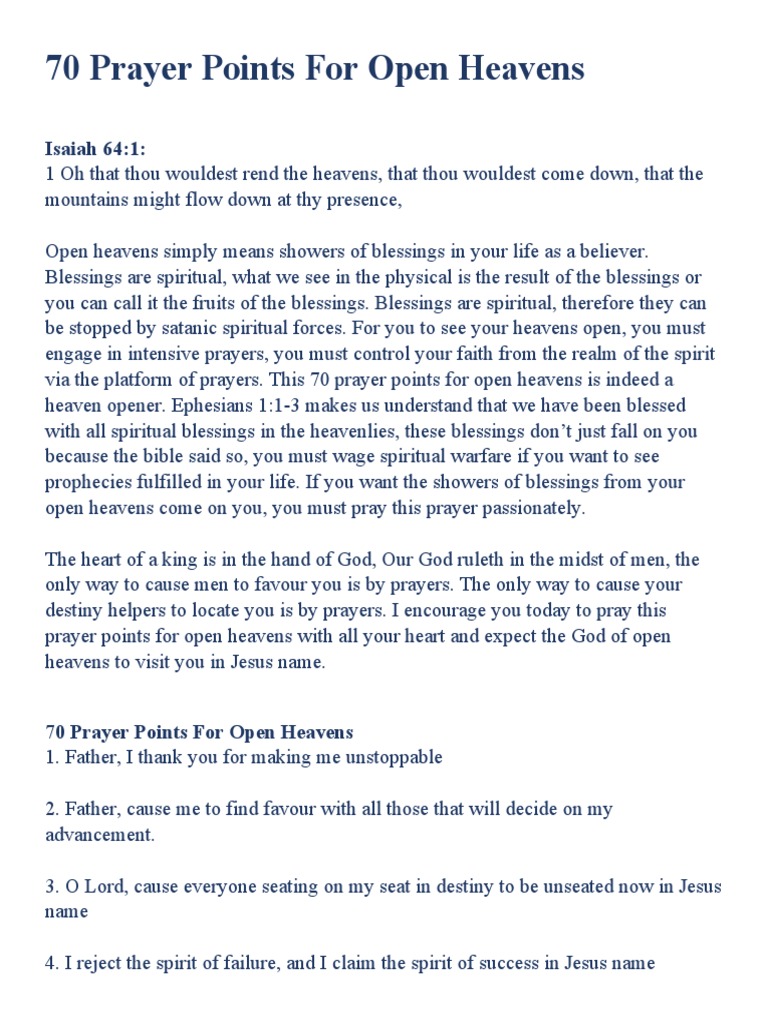 70 Prayer Points For Open Heavens | PDF | Esther | Heaven