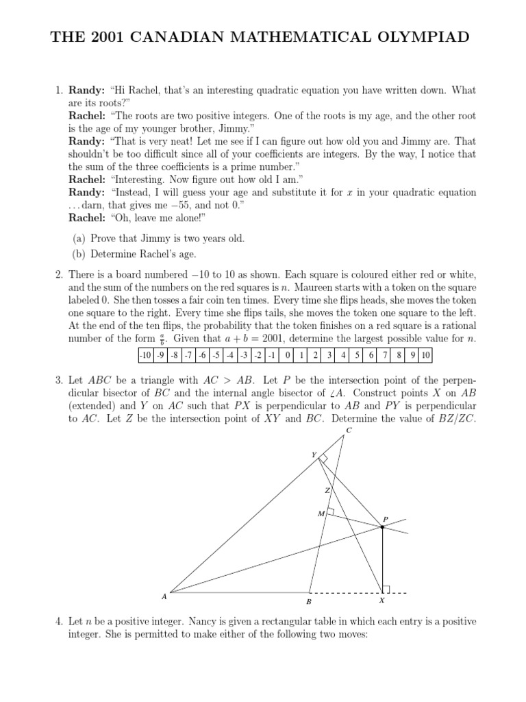 The 2001 Canadian Mathematical Olympiad: A. Construct Points X On AB ...