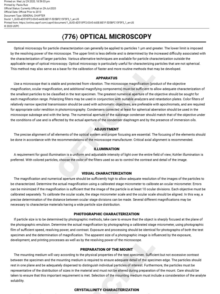 USP-NF 776 Optical Micros | PDF | Angular Resolution | Exposure (Photography)